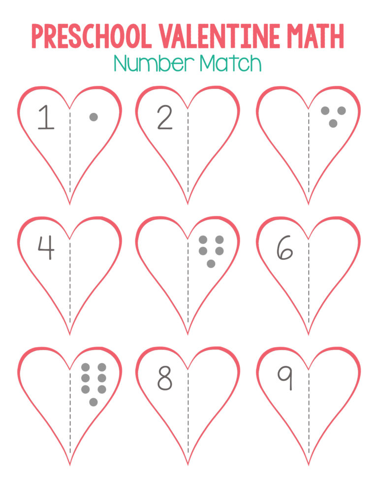 Preschool Valentine Math Free Printable Worksheet - Sarah Lyn Gay
