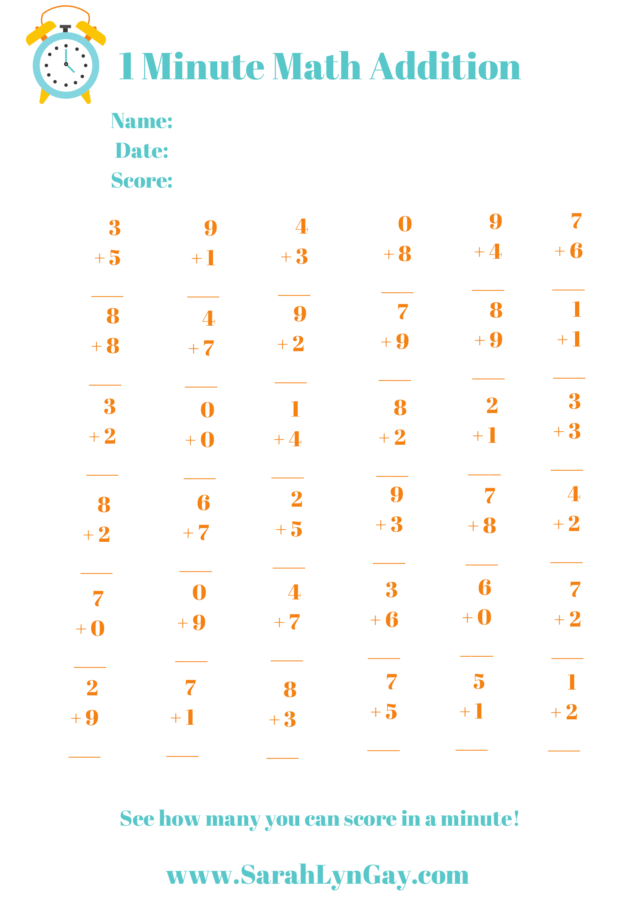 1 Minute Math Addition for First Graders - Sarah Lyn Gay