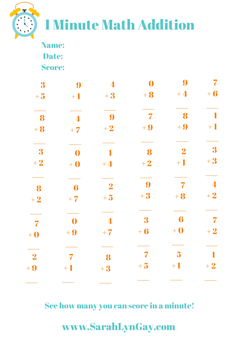 1 Minute Math Addition for First Graders - Sarah Lyn Gay