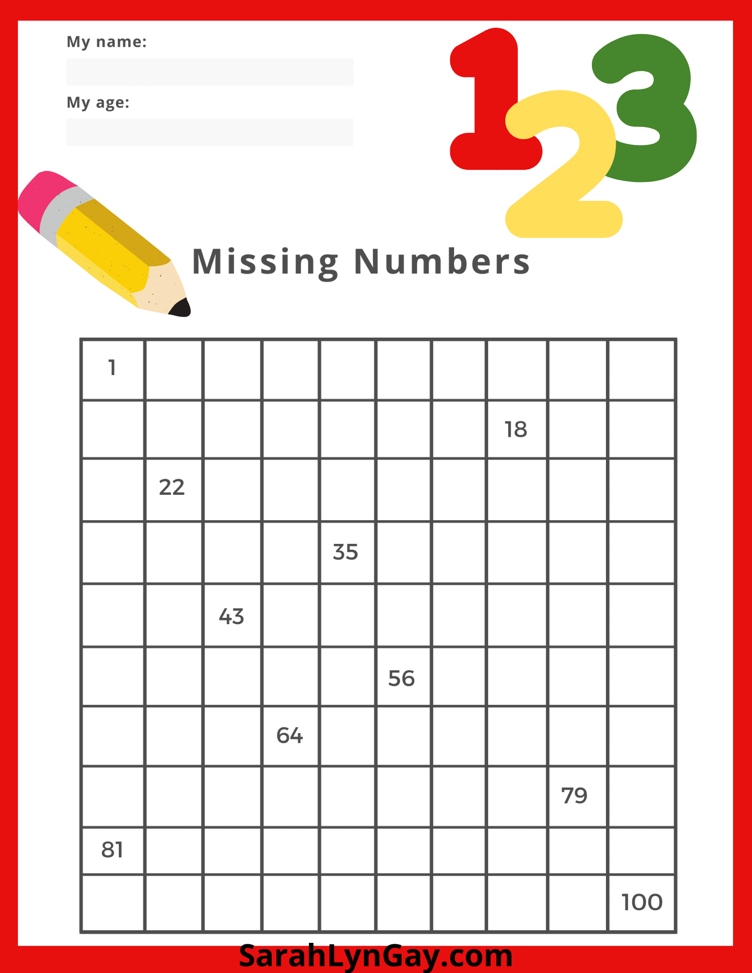 Missing Numbers for First Graders - Sarah Lyn Gay